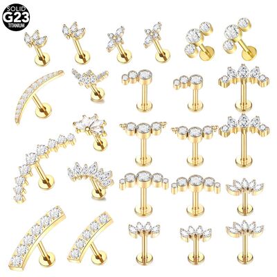 1PC Titanium Zircon Labret Piercings Lip Rings Gold Color CZ