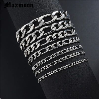 Maxmoon Bracelets For Men Women 3/5/7/9/11mm Silver Color St