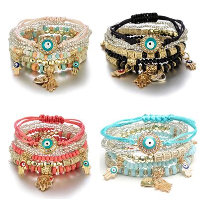 6Pcs/set Bohemian Evil Eye Bracelet Set For Women Fatima Han