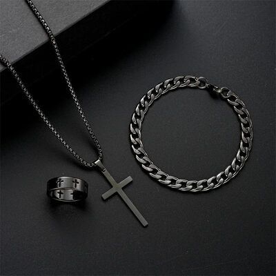 Black Titanium Steel Cross Pendant Necklace for Men Women Mi