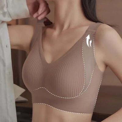 2Pcs/Set Seamless Bras Women Padded Tops Vneck Non-wire Bras