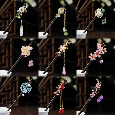 Wooden Hair Stick Chinese Style Winding Flower Hairpin With