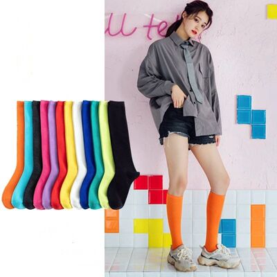 New solid color calf socks Hyuna candy color student long tu