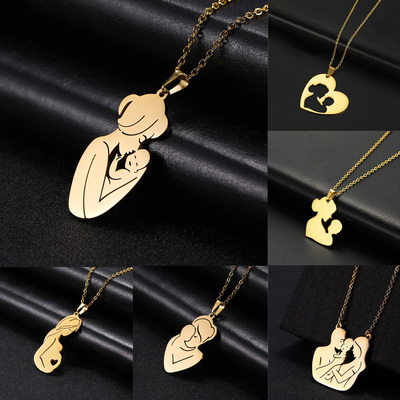 Rinhoo Mom Dad Baby Pendant Mother Day Necklace Stainless St
