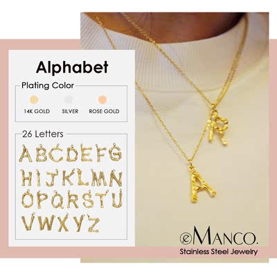 eManco Stainless Steel Pendant Initial Letter Necklace Women