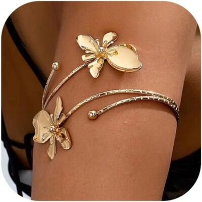 Women‘s Gold Flower Arm Cuff, Greek Goddess Style Bangle Br