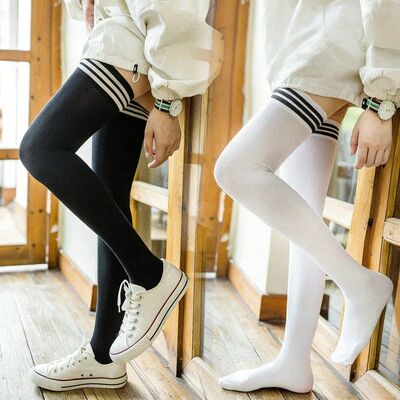 Women Over Knee Socks Thigh High Sock Girl Black White Half