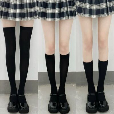 Solid Color Black White Long Socks Women Stockings JK Girls