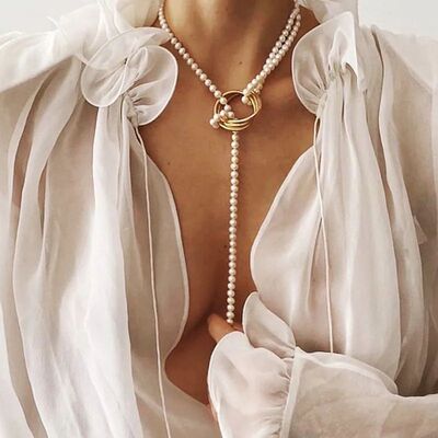 Vintage Pearl Pendant Necklace for Women Elegant Beaded Long