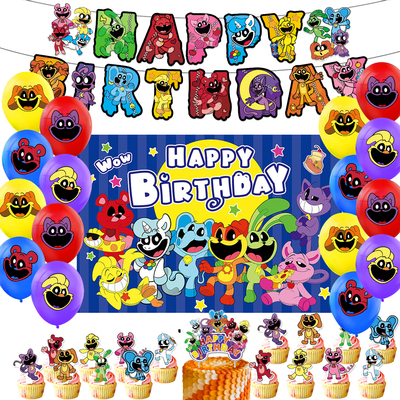 微笑动物主题生日派对装饰smiling critters纸盘拉旗气球桌布用田