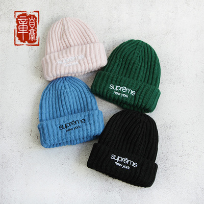 章自豪现货FW24 SUPREME Classic Ribbed Beanie粗罗纹厚冷帽线帽