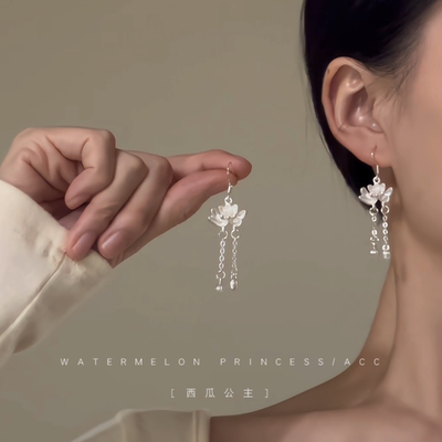 「小银莲」新中式国风耳环女古风银色莲花搭配旗袍汉服马面裙耳饰