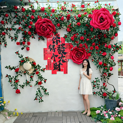 仿真花墙网红拍照红色布置装饰