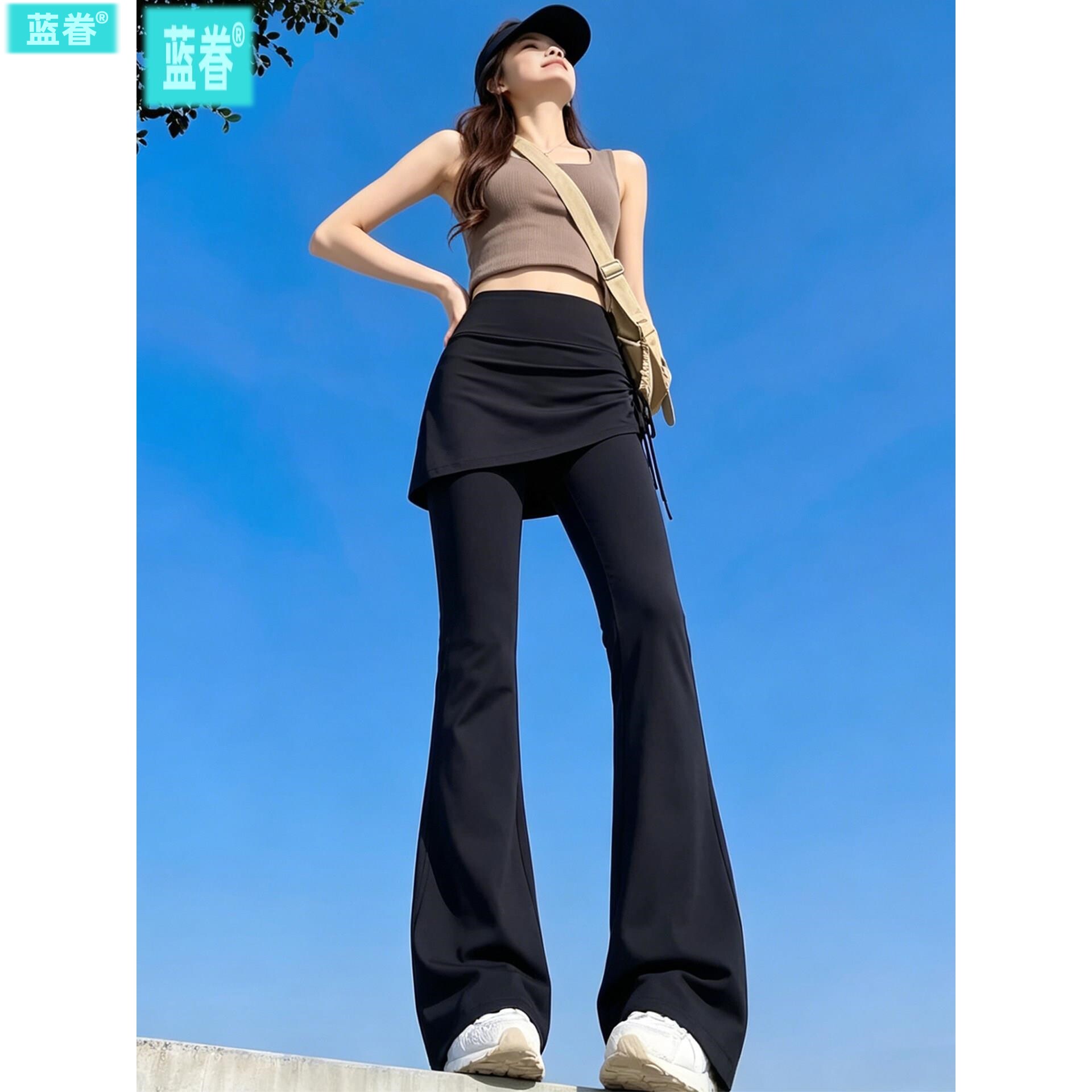 防晒屁帘微喇瑜伽裤女外穿健身运动跑步运动裤冰丝高腰鲨鱼喇叭裤