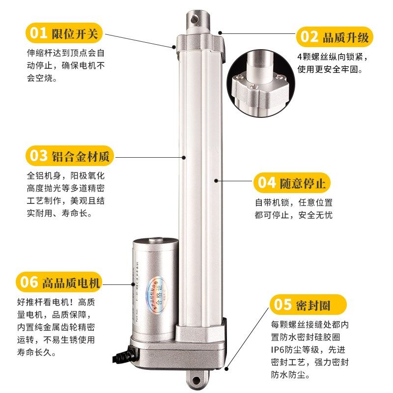 24V电动推杆防水升降伸缩大推力直线往复式电机S小型螺旋静音马达