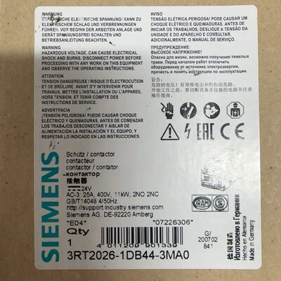 议价3RT2026-1DB44-3MA0 接触器 24V 25A 400V 11KW 工控配件维修