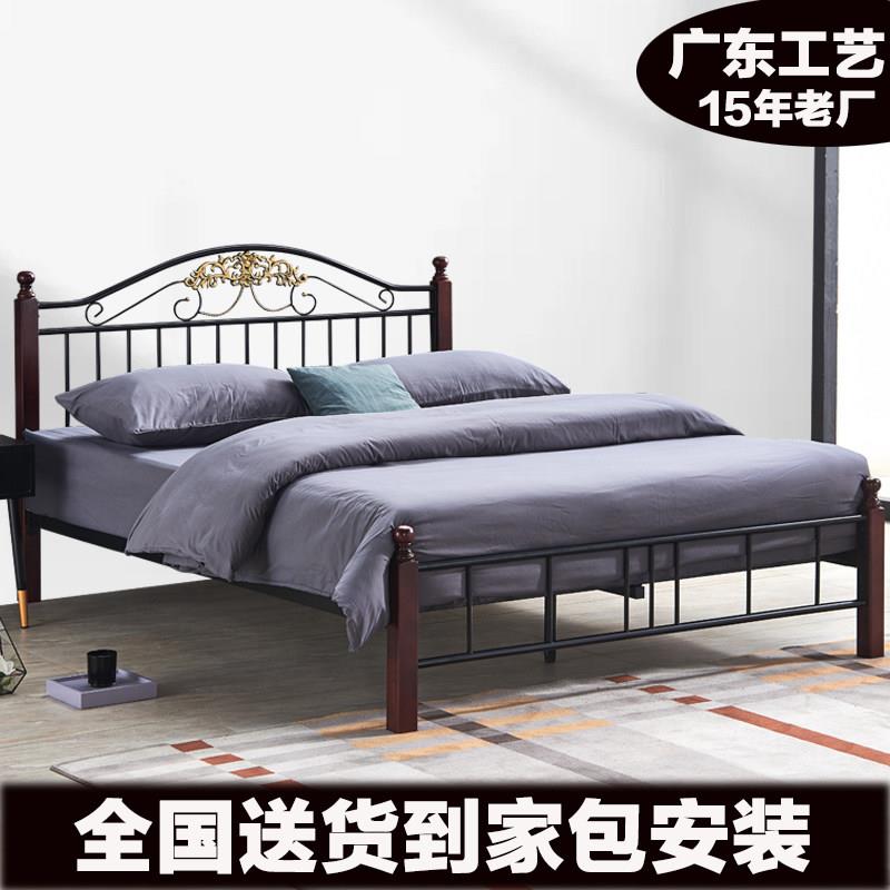 叠亿 铁艺床铁架床钢木床实木实心腿加厚加粗管532简约风