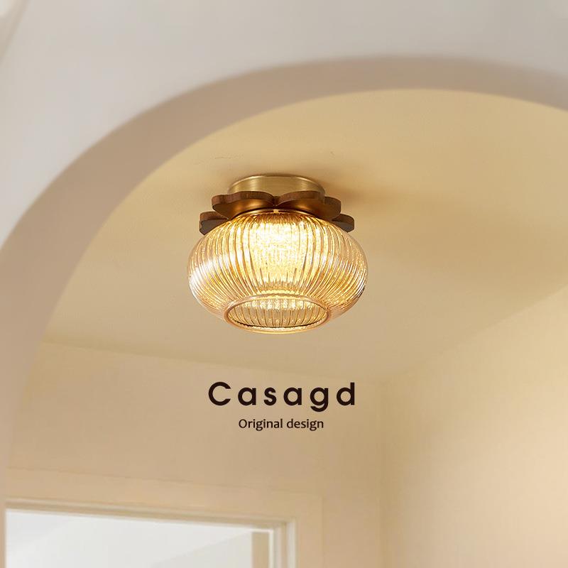 中古风入户玄关过道琥珀色玻璃吸顶灯阳台厨卫高级感灯具casagd