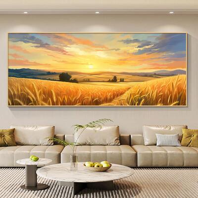 旭日东升客厅装饰画 画横版沙发背景墙田园风挂画 画书房麦穗大幅