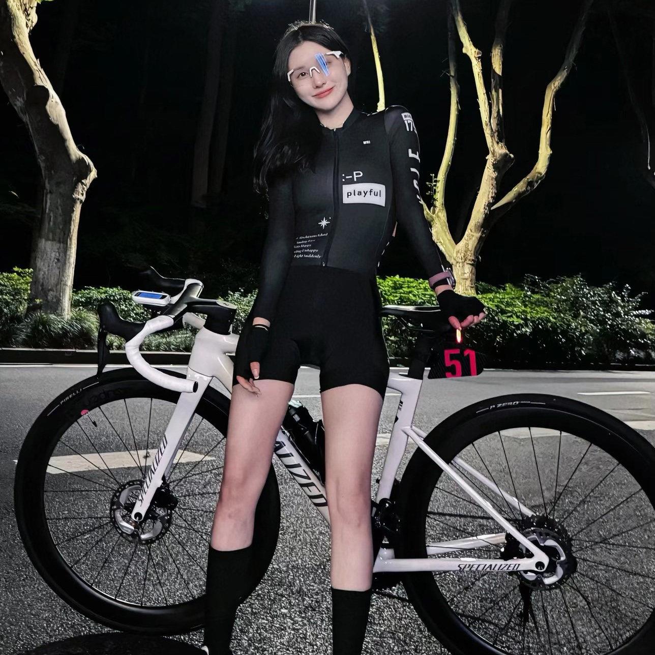 多巴胺长袖骑行服女款公路自行车车速干透气防晒显瘦骑行上衣修身
