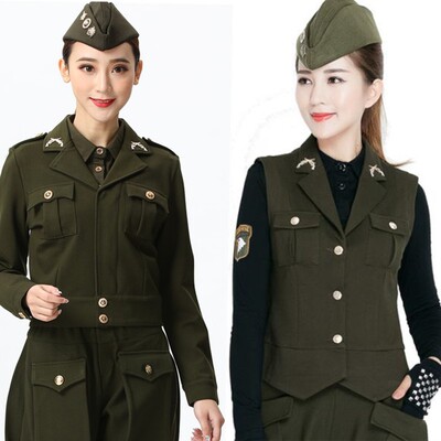 正品水兵舞服装女列宁装水冰舞短外套春秋冬套装列宁服军绿色演出