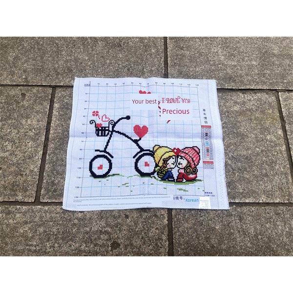纯手工十字绣成品,现代家居客厅,卧室,新婚婚礼自行车,新人,