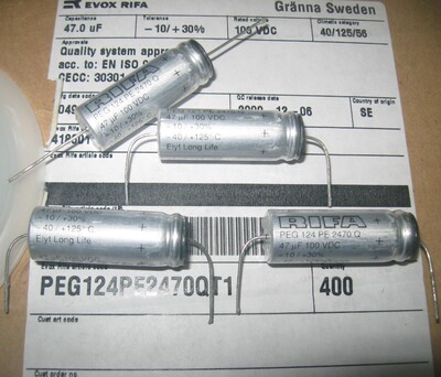 PEG124PE2470QT1 PEG124 100V47UF 10% 30%瑞典rifa 轴向发烧电容
