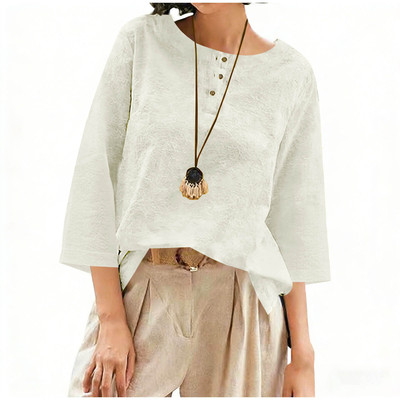 Retro cotton linen top for women, loose fit mid shirt top