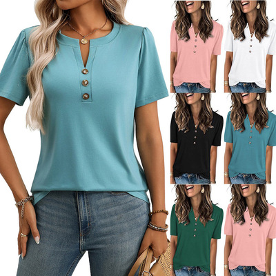 New women's summer top with twist button fashion short shirt