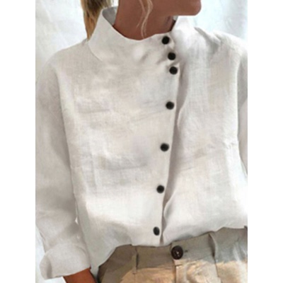 New cotton linen casual shirt women's long sleeved shirt top