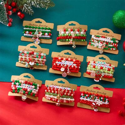 Chistmas Multi-Laye Coloful Beaded Bacelet Fo Women Santa