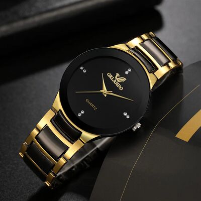 hot sale black dial steel quatz men business watch