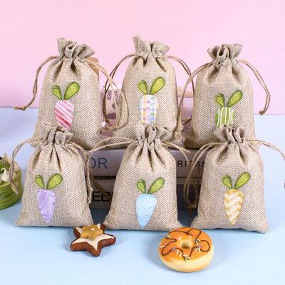 6pcs Easter Burlap Candy Bags Bunny Carrot Egg Pattern Jute