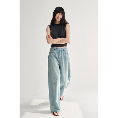 MAISON CECILE夏日浅蓝水洗显比例直筒梨形可穿牛仔长裤