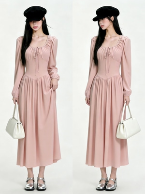 BubbleCui初恋方领收腰连衣裙