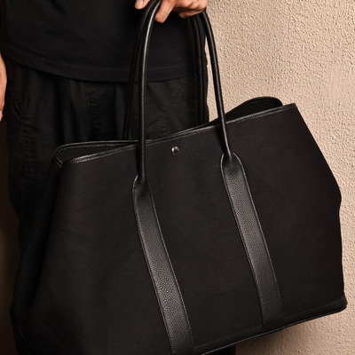 Garden49，黑色帆布拼黑色TC牛皮