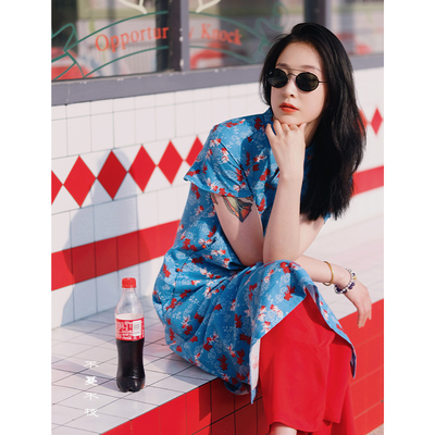 文艺复古改良旗袍裙印花复古