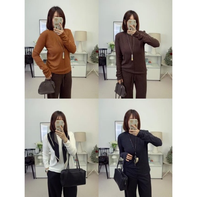 高支数精梳棉莫代尔超弹柔肤 ROW风圆领长袖针织打底衫26早春新款