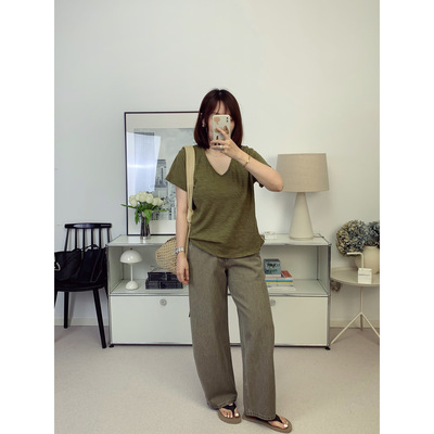 AMV法国毛边纯棉短款V领短袖T恤26春夏新款【鸬鹚】