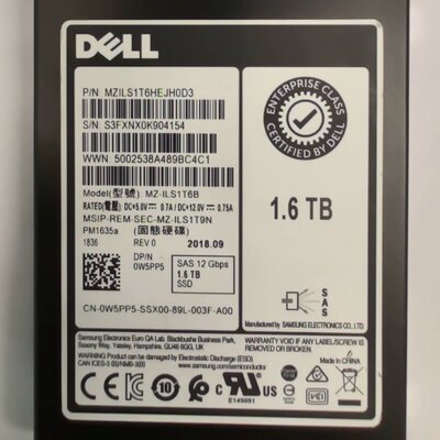 1.6T 12G SAS 0W5PP5 MZILS1T6HEJH0D3 服务器 2.5 PM1635A议价