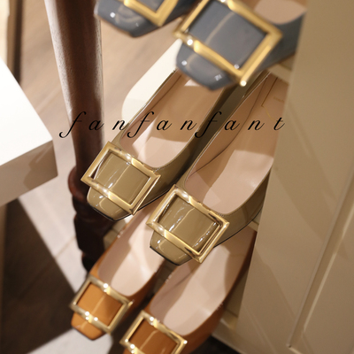 fanfanfant方头方扣粗跟工作鞋