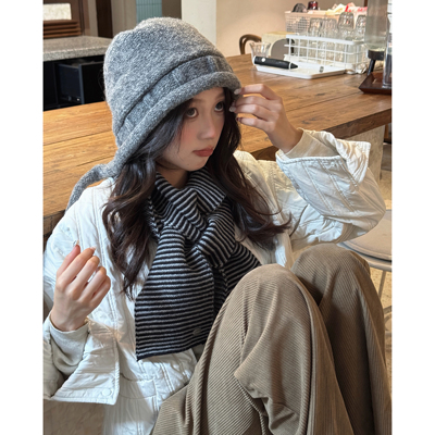 Carrier 韩剧女主款～冬季100%羊毛条纹针织围巾保暖百搭亲肤围脖