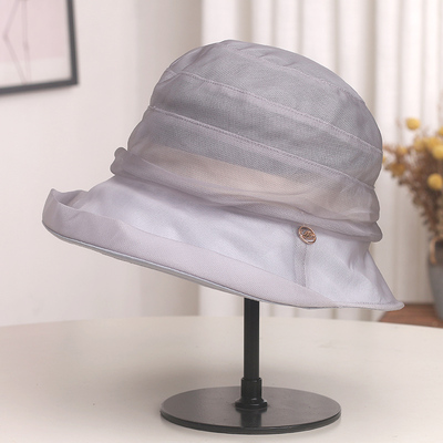 桑蚕丝遮阳帽子女士春夏新款时尚卷边真丝优雅盆帽轻薄防晒渔夫帽
