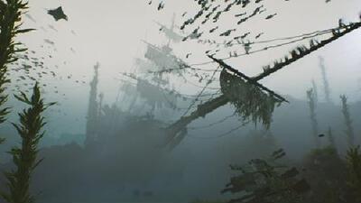 UE5.3写实中世纪海底沉木帆船珊瑚悬崖潜水员Bay submerged ships