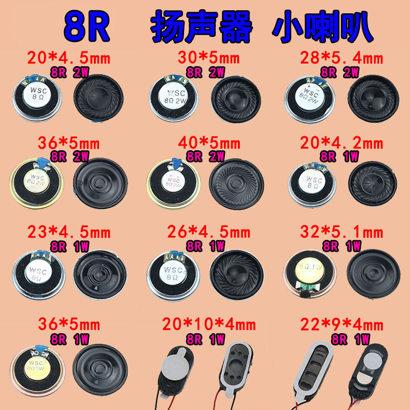 8R 1W铁壳内磁超薄贴布小喇叭8R 2W大功率车载对讲扩音喇叭扬声器