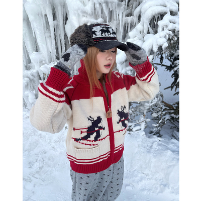 费尔岛粗针提花毛衣针织外套