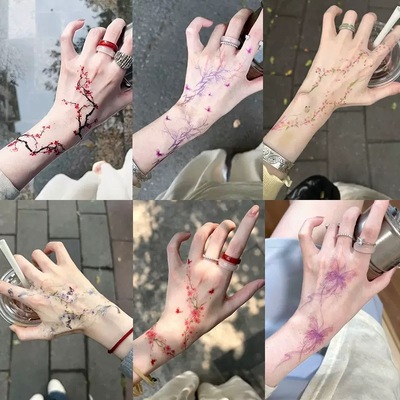 国风花枝系列梅花彩色纹身贴防水