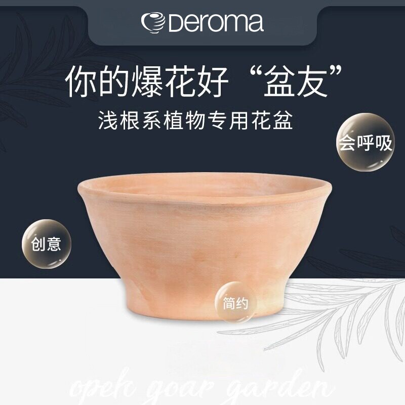 Deroma帝罗马丽莎碗型花盆进口中钵红陶土球根种植透气盆家用