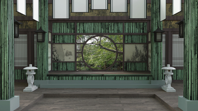 古代房间大厅厅堂室内竹艺风格帘子古雅书香气诗情画意高清LED图