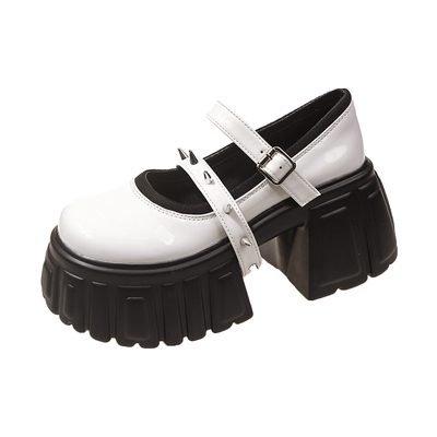 9cm内增高厚底高跟小皮鞋